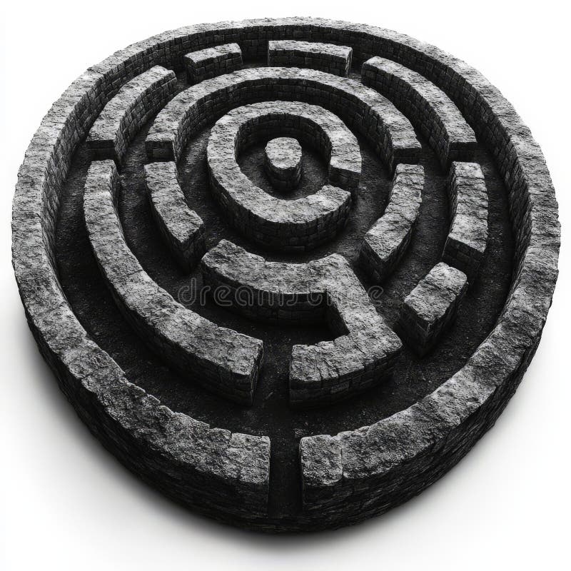 Monochrome Stone Circular Maze, 3D Rendered, Top-down View, Rough ...