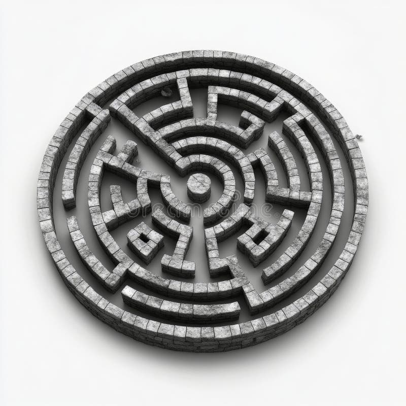 Monochrome Stone Circular Maze, 3D Rendered, Top-down View, Rough ...