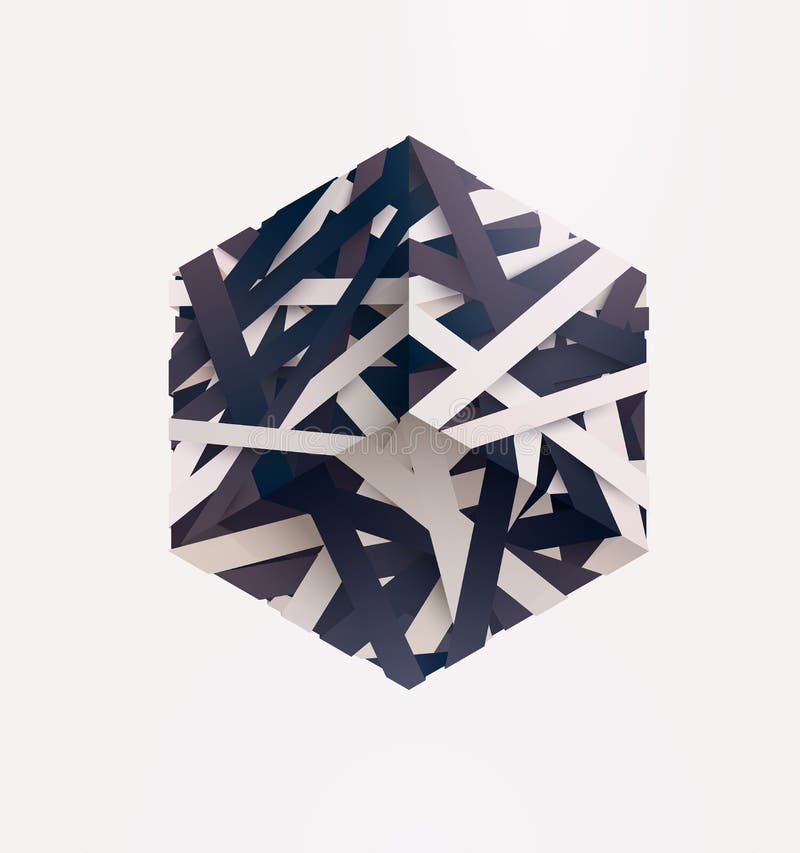 Monochrome Striped Cube. Art Geometric Shape Stock Vector ...