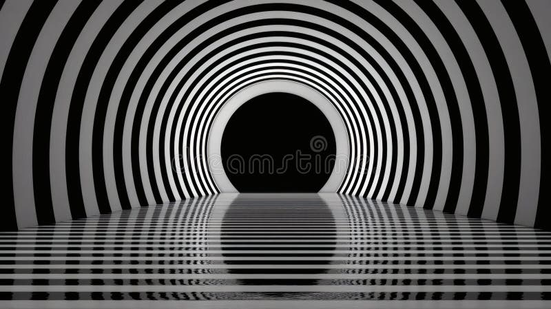 Monochrome Striped Tunnel Black and White Circular Pattern Stock ...