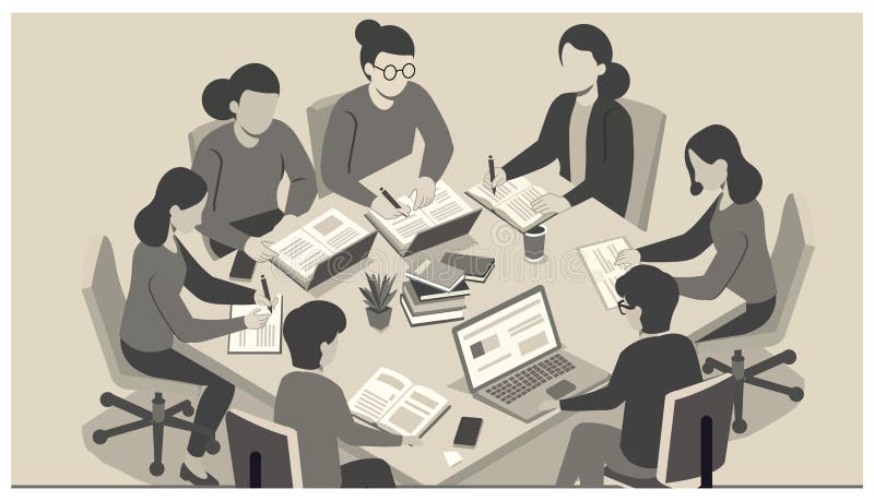 Monochrome Study Group Meeting Vector Illustration Stock Vector ...