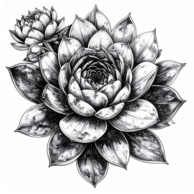 Monochrome Succulent Plant Drawing Closeup Stock Illustration ...