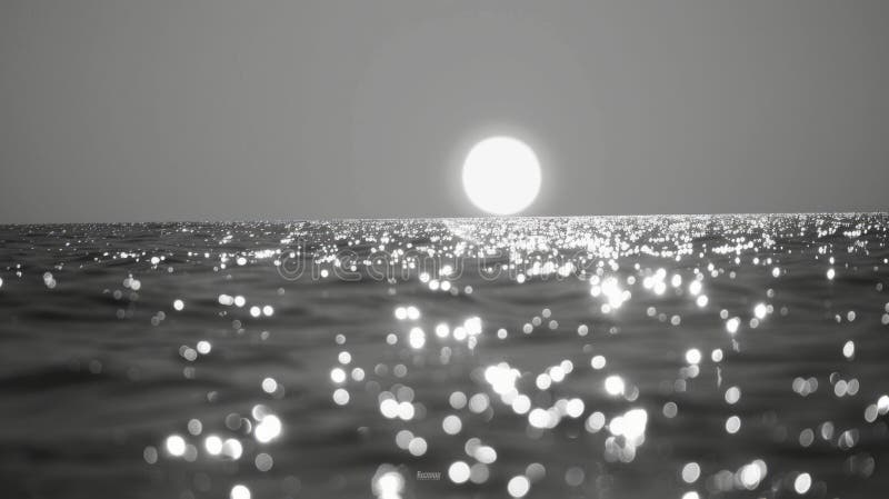 Monochrome Sun Sparkle: Ocean Sunset, Sparkling Water, Abstract Light ...