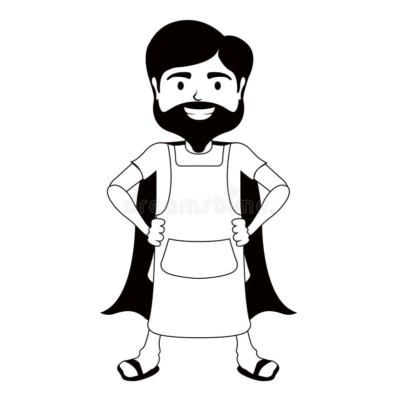 Monochrome Super Dad with an Apron Stock Vector - Illustration of ...