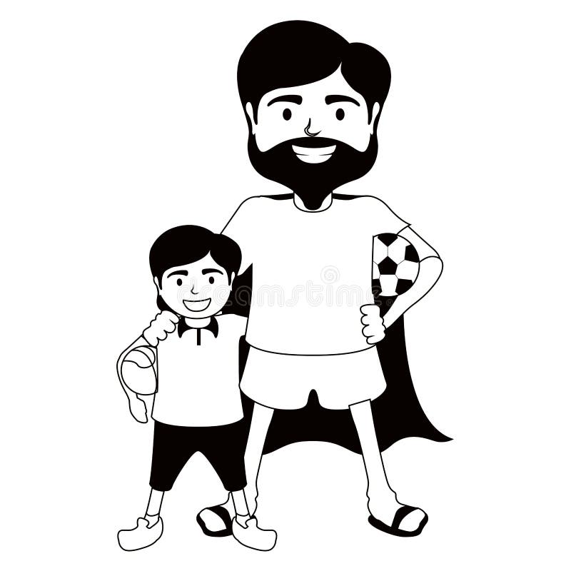 Monochrome Super Dad Character with a Boy Stock Vector - Illustration ...