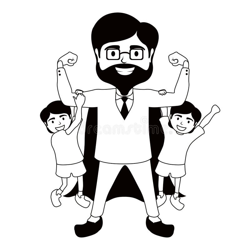 Super Dad Character with Two Boys Stock Vector - Illustration of design ...