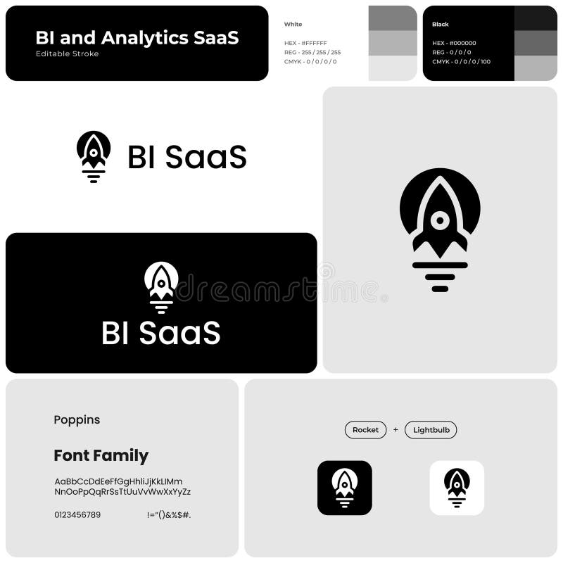 Monochrome Template for BI and Analytics SaaS Branding Stock Vector ...