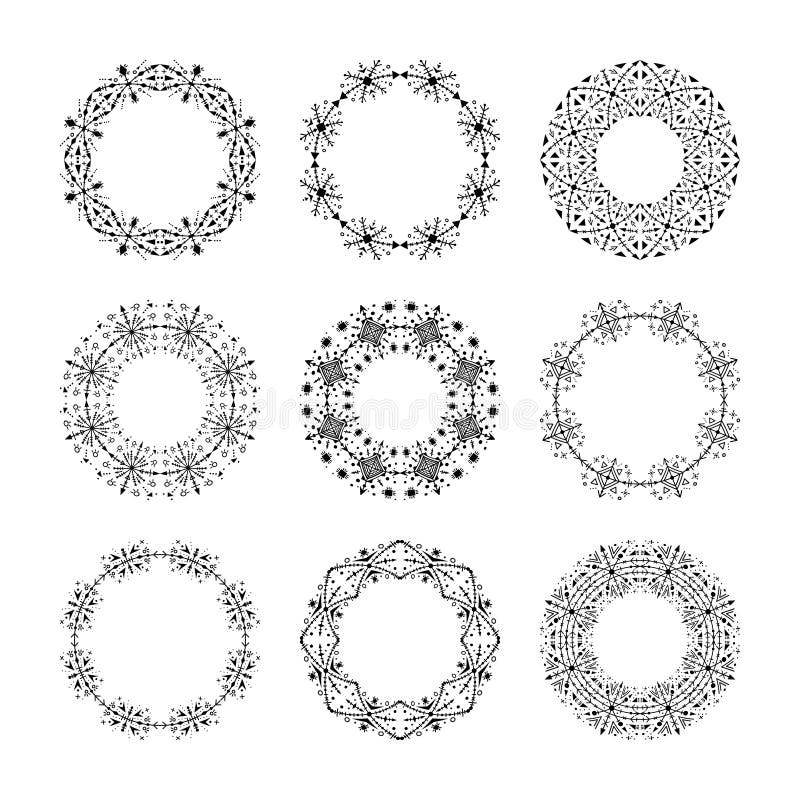 Monochrome Traditional Tribal Round Frames. Set of 9 Elements Stock ...