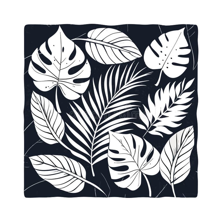 Monochrome Tropical Leaf Pattern in Square Format Featuring Monstera ...
