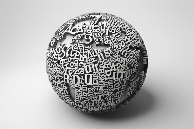 Monochrome Typography Globe Showcasing Dynamic Word Art and Graphic ...