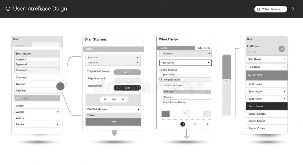 Monochrome User Interface Design Mockup Featuring Four Vertically ...