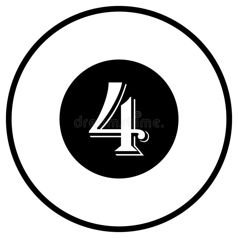 Monochrome Vector Graphic of the Number Four within a White Circle with ...