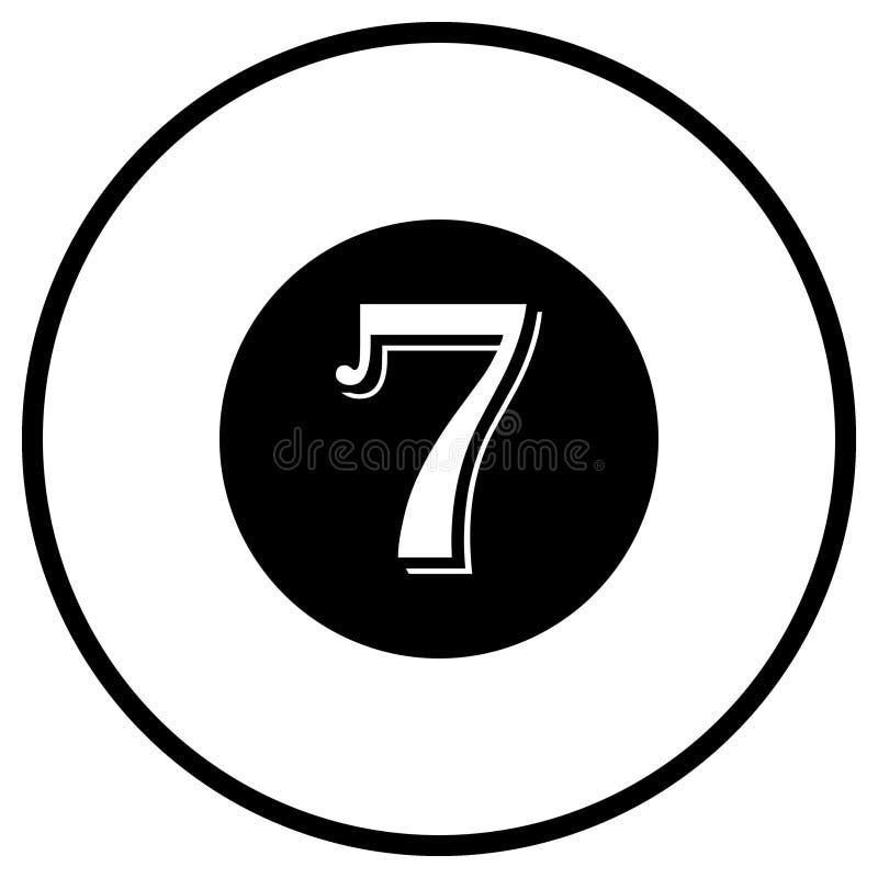 Monochrome Vector Graphic of the Number Seven within a White Circle ...
