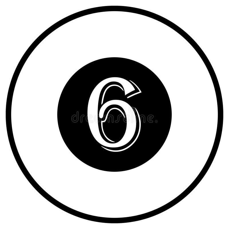 Monochrome Vector Graphic of the Number Six within a White Circle with ...