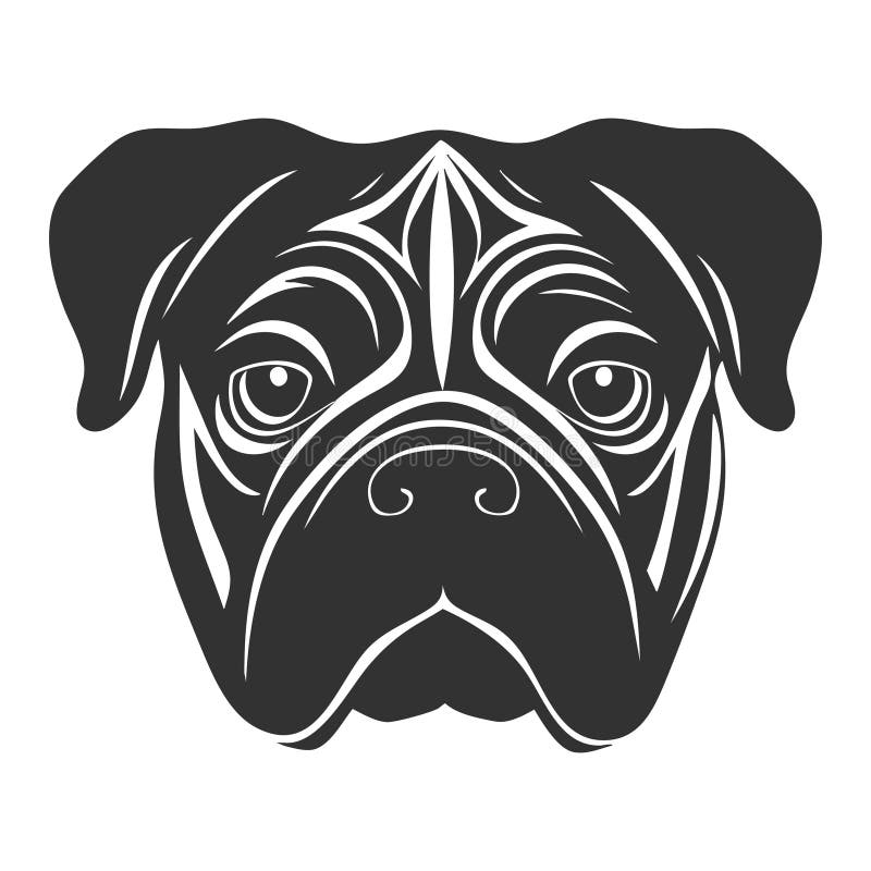 Monochrome Vector Illustration of a Stylized Pug Face Design. Stock ...
