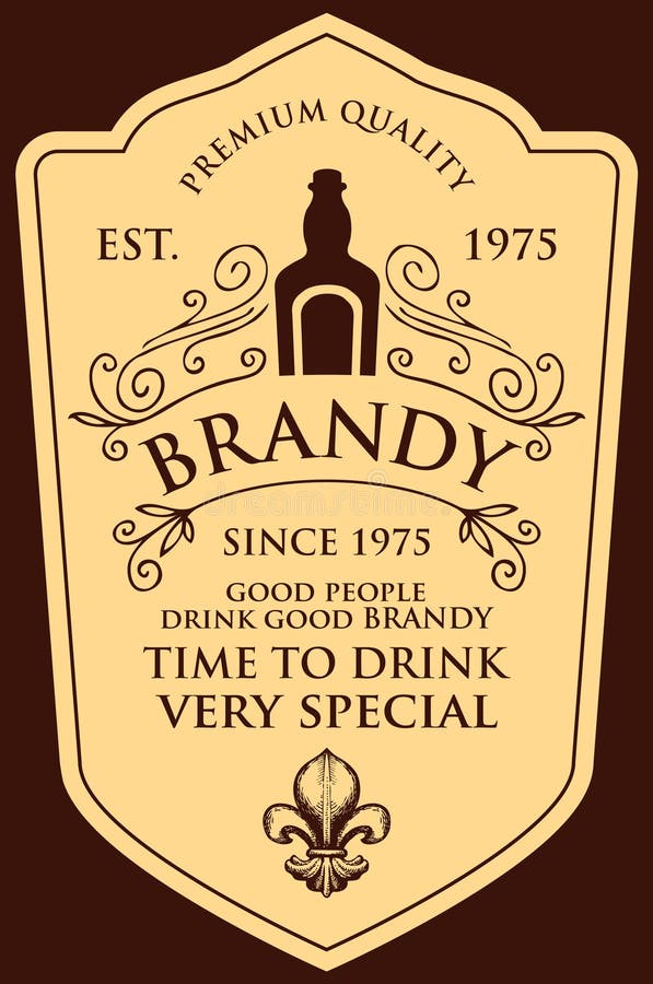 Vintage Label for Brandy with a Bottle Stock Vector - Illustration of ...