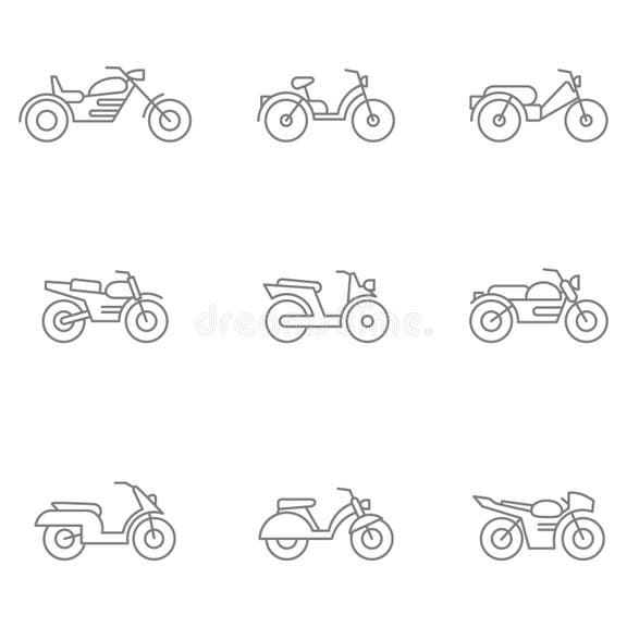 Monochrome Vector Set with Different Types of Motorcycles and Mopeds ...