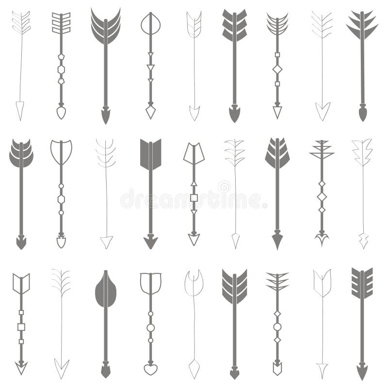 Monochrome Vector Set with Drawing Arrows Stock Vector - Illustration ...