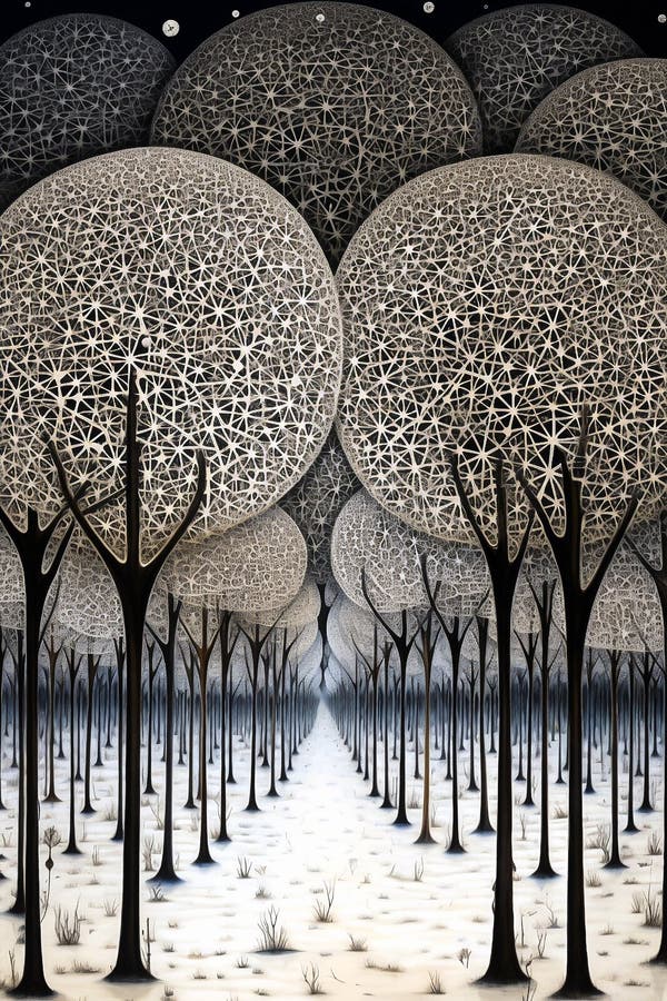 Monochrome Vertical Illustration of Trees in Winter Forest ...