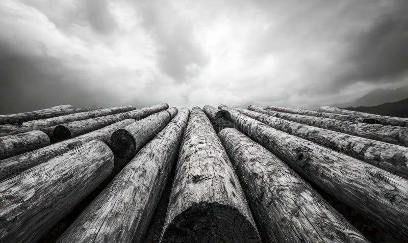 Monochrome Logs Stretch Towards a Cloudy Sky Creating a Textured ...