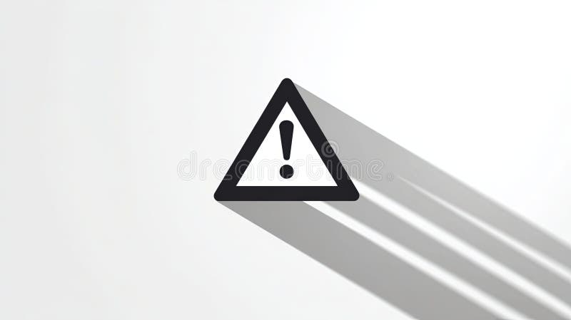 Monochrome Warning Triangle with Shadow on White Background Stock ...
