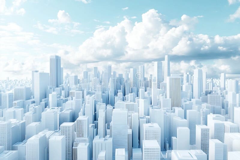 Monochrome White Cityscape Clouds Modern Architectural View Metropolis ...