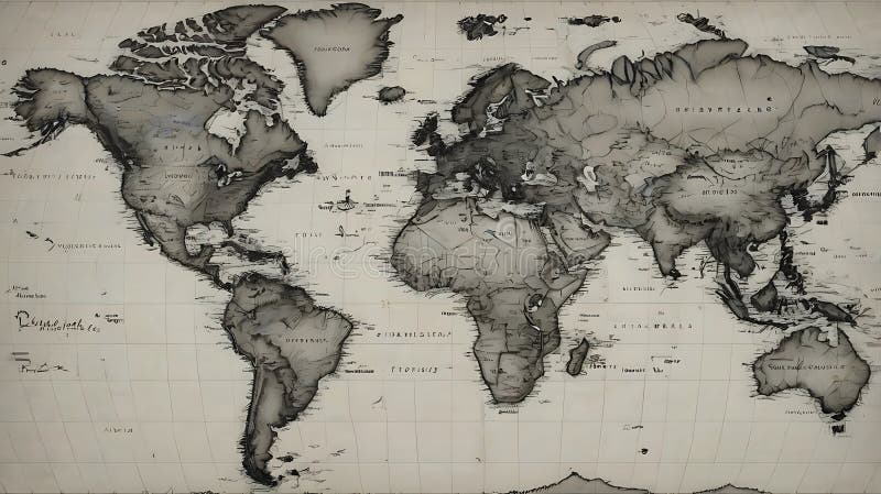 Monochrome World Map Featuring Precise Outlines of Continents. Stock ...