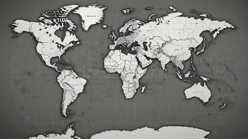 Monochrome World Map Featuring Precise Outlines of Continents. Stock ...