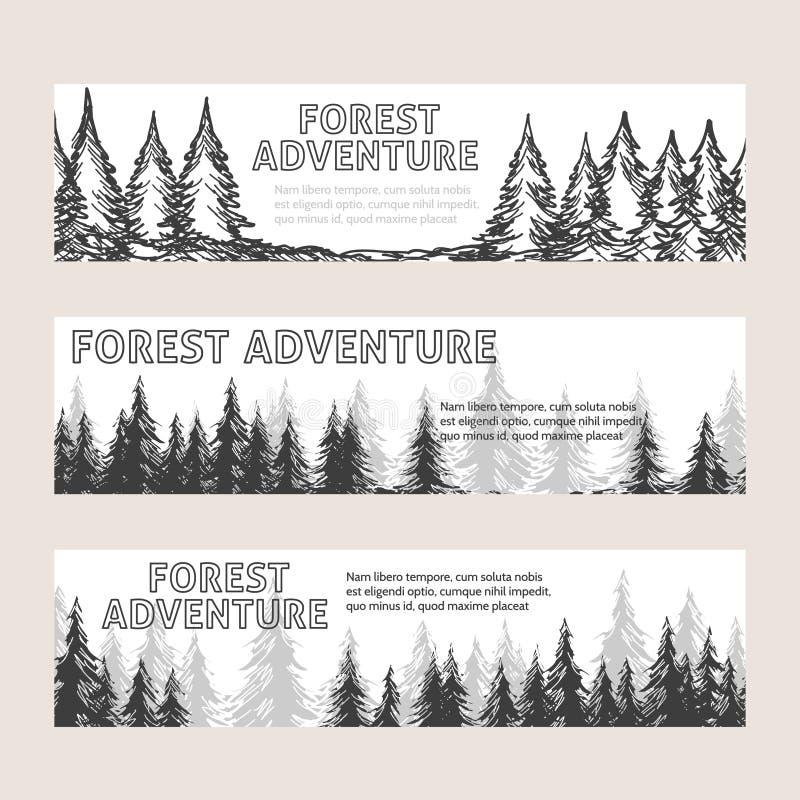 Monochromic Horizontal Banners with Pine Forest Stock Vector ...