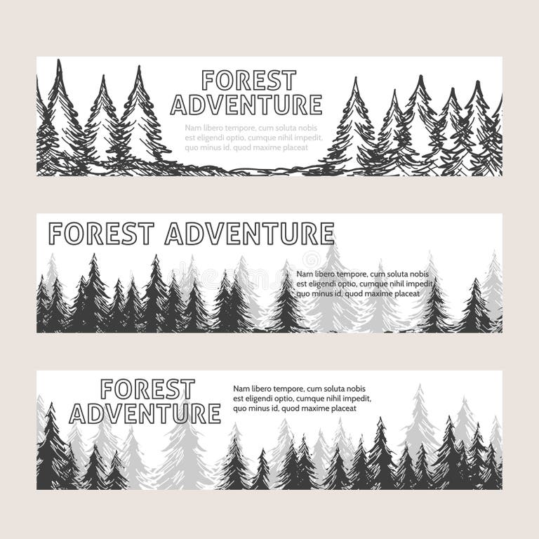 Monochromic Horizontal Banners with Pine Forest Stock Vector ...