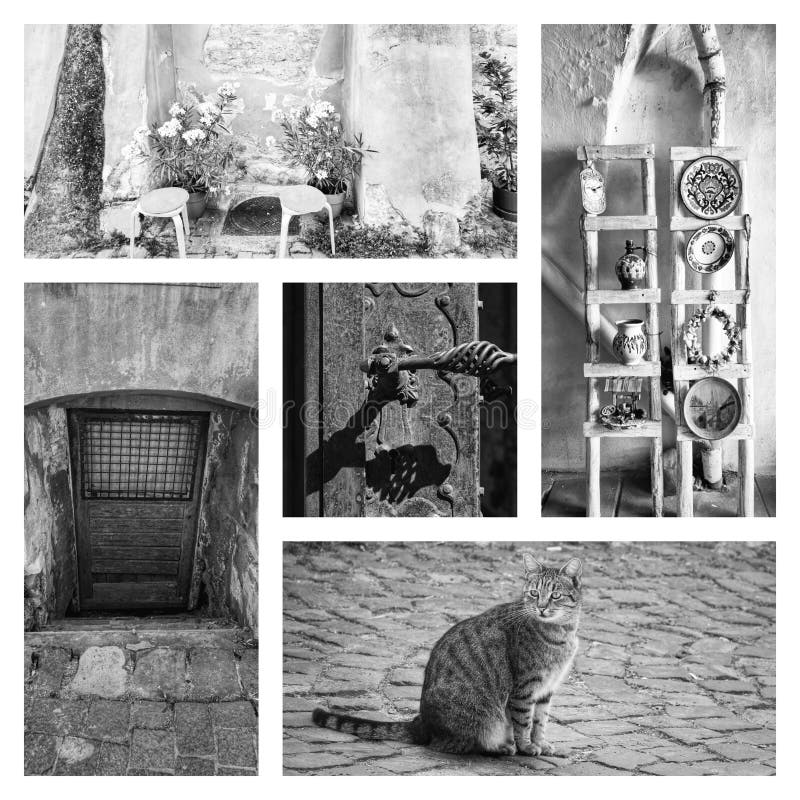 Monocolor Street Collage from Sighisoara Stock Photo - Image of ...