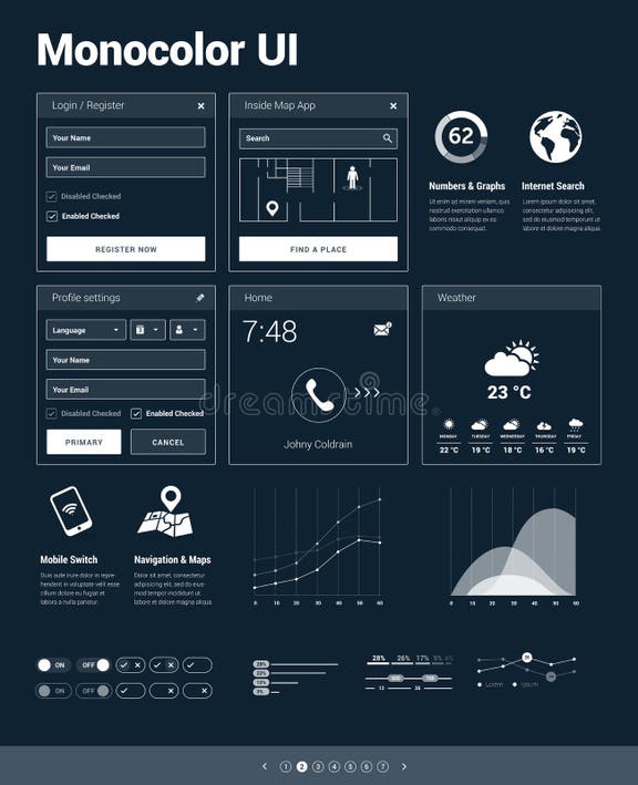 Monocolor UI Kit - Set of User Interface Design Stock Vector ...