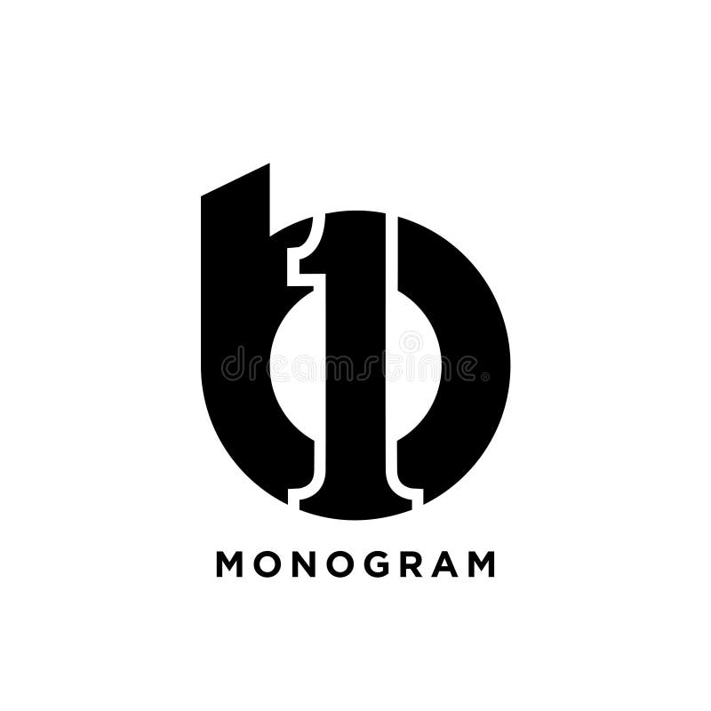 Monogram Capital Letter B One 1 Initial Vector Black Logo Design Stock ...