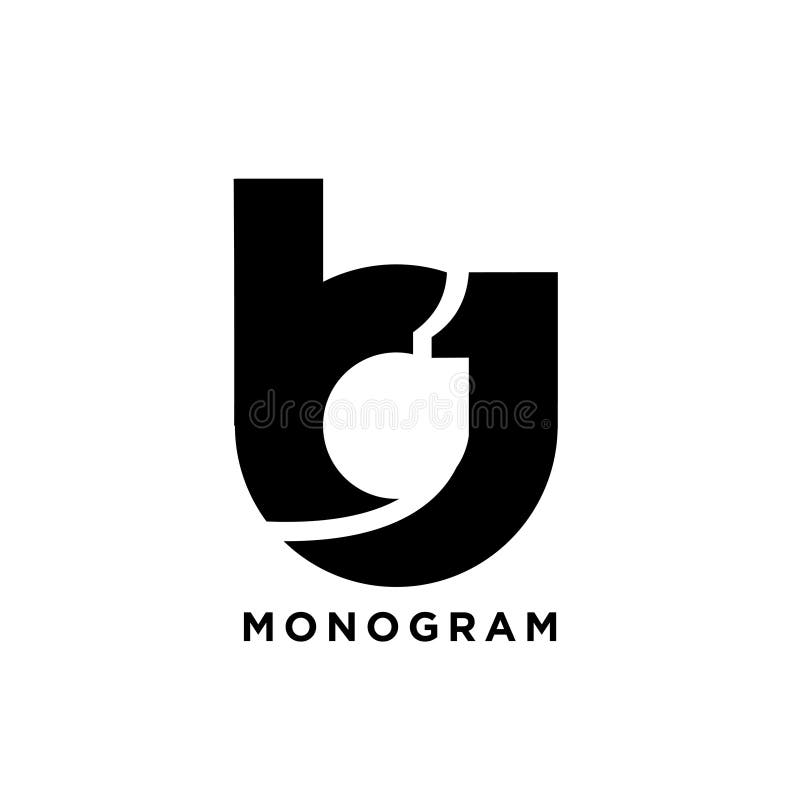 Monogram Capital Letter B One 1 Initial Vector Black Logo Design Stock ...