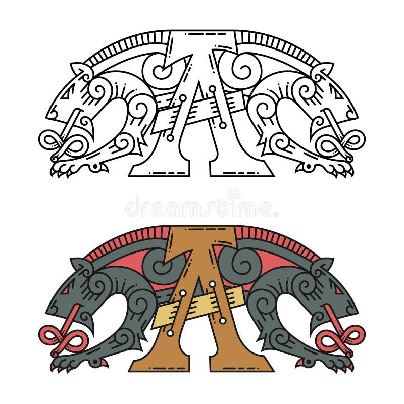 Monogram in the Celtic Style with a Wolf. Stock Vector - Illustration ...