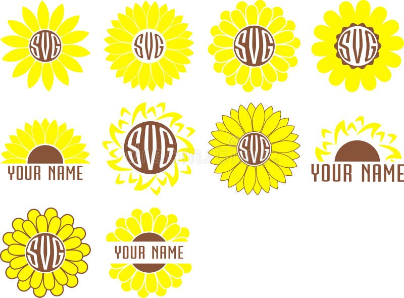 Monogram Frames Sunflower Set Vector. Flowers Art Stock Vector ...