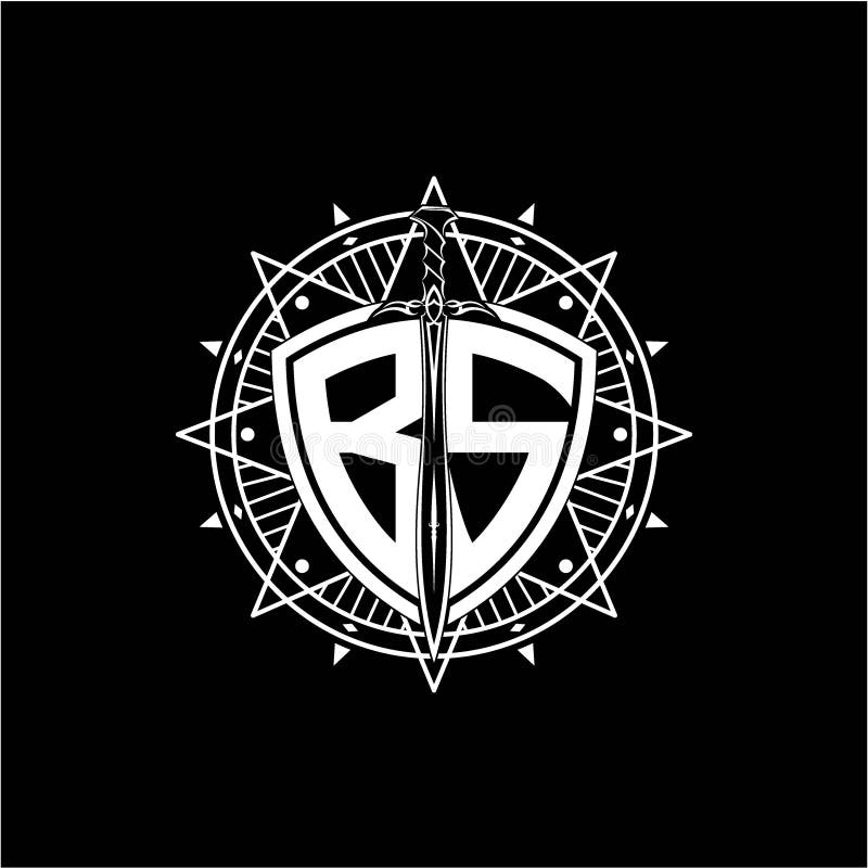 Monogram Initial Letter BS with Shield Decorated with Star Ornament ...