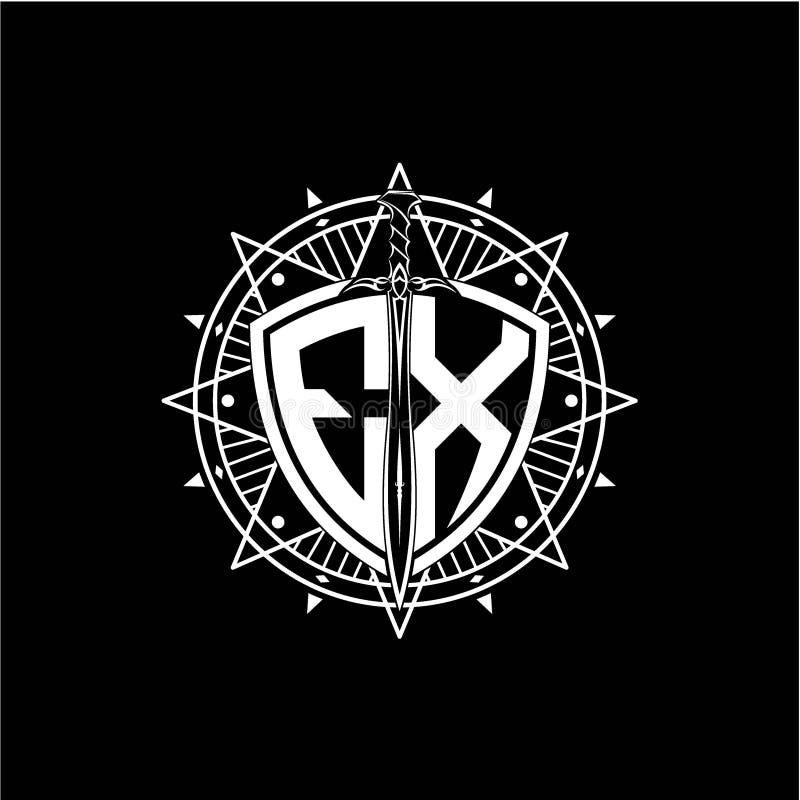 Monogram Initial Letter EX with Shield Decorated with Star Ornament ...