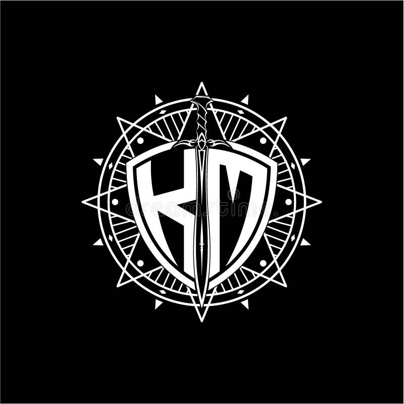 Monogram Initial Letter KM with Shield Decorated with Star Ornament ...