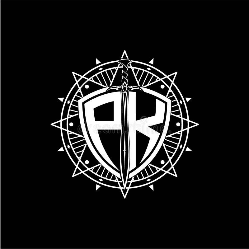 Monogram Initial Letter PK with Shield Decorated with Star Ornament ...