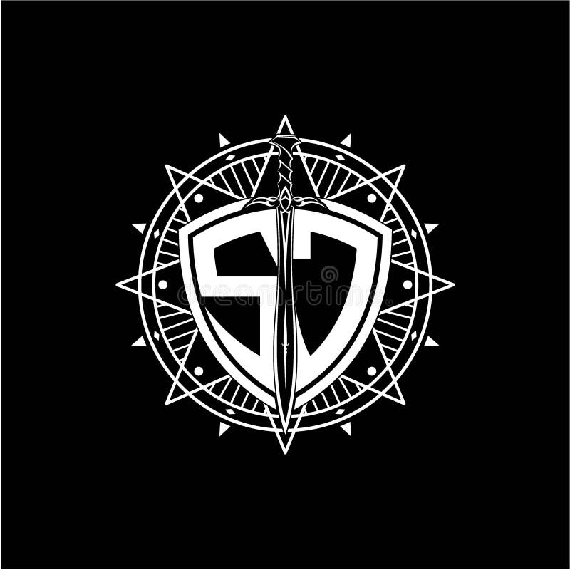 Monogram Initial Letter SJ with Shield Decorated with Star Ornament ...