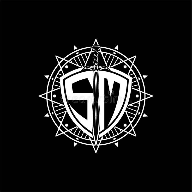 Monogram Initial Letter SM with Shield Decorated with Star Ornament ...