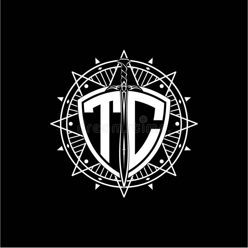 Monogram Initial Letter TC with Shield Decorated with Star Ornament ...