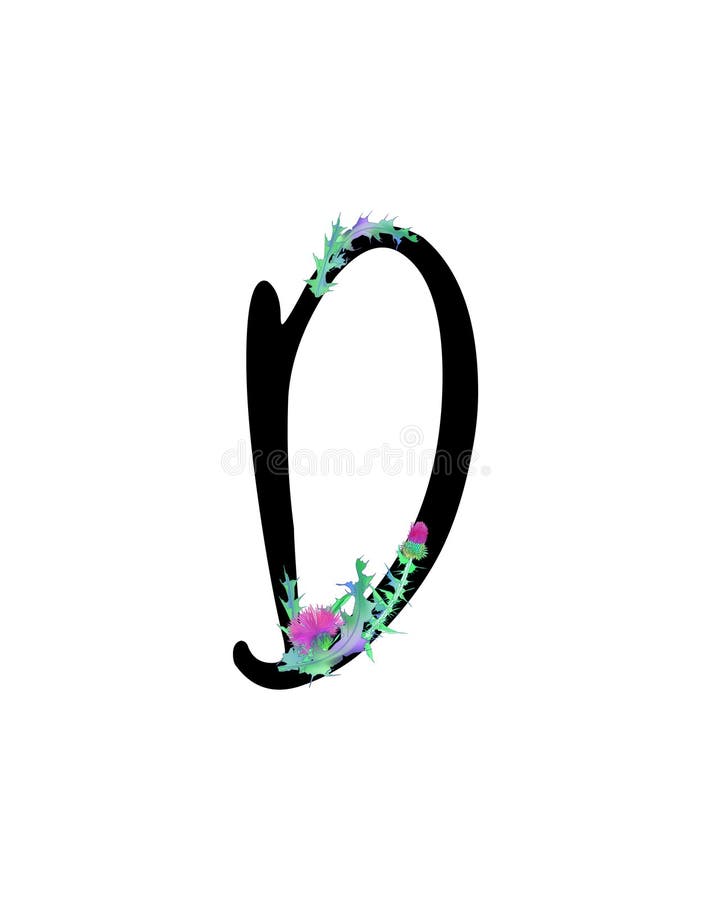 Monogram Letter D with Pretty Thistle Stock Vector - Illustration of ...