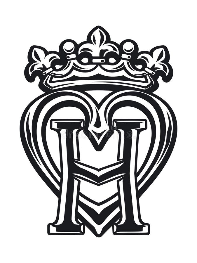 Monogram of Letter H with Heart and Crown Stock Vector - Illustration ...