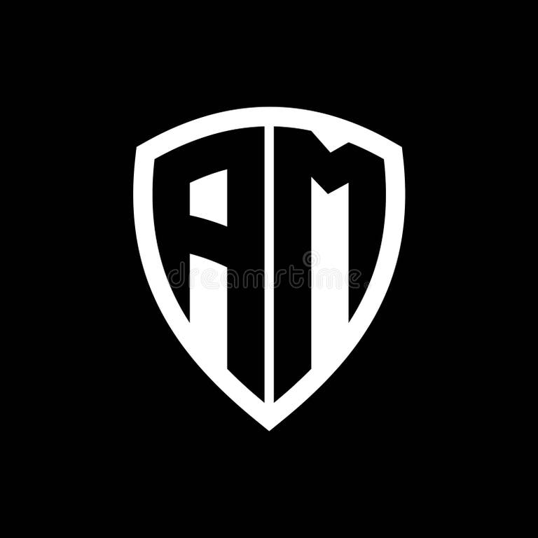 Am Monogram Logo with Bold Letters Shield Shape with Black and White ...