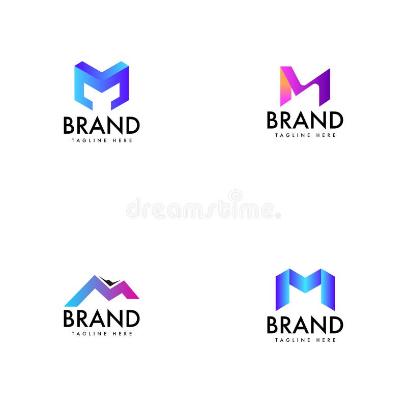 Monogram M Letter Logo Design Template Set Isolated in White Background ...