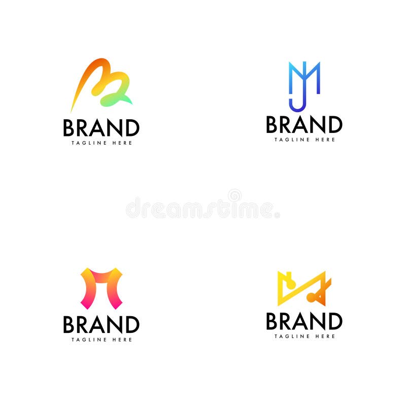Monogram M Letter Logo Design Template Set Isolated in White Background ...