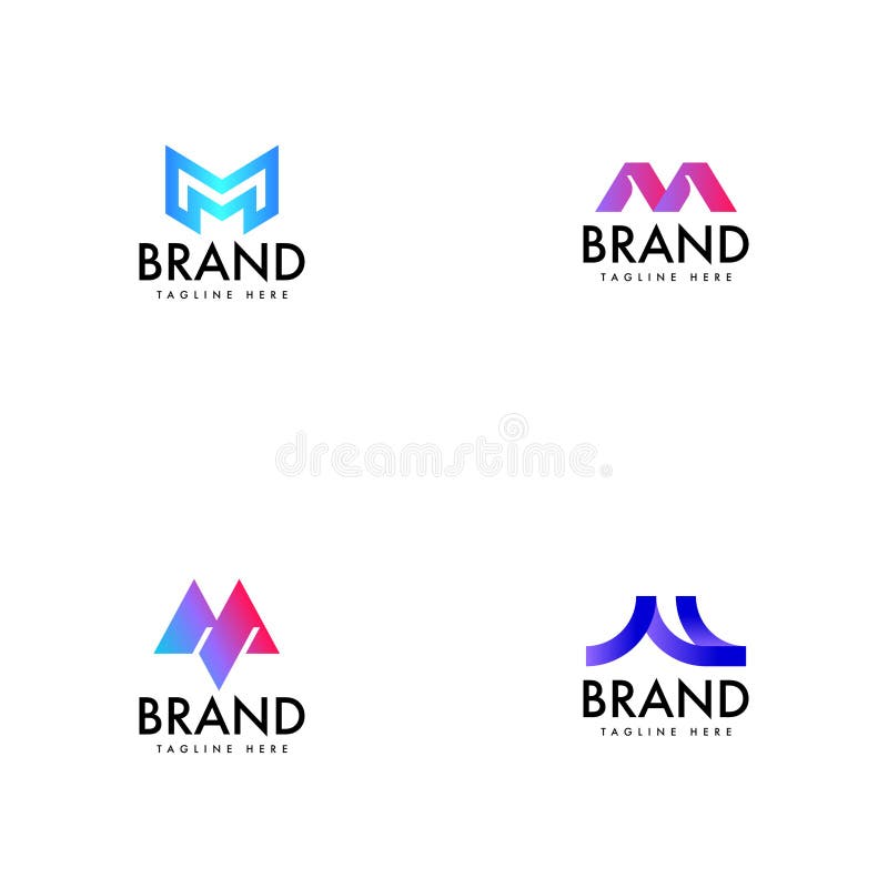 Monogram M Letter Logo Design Template Set Isolated in White Background ...