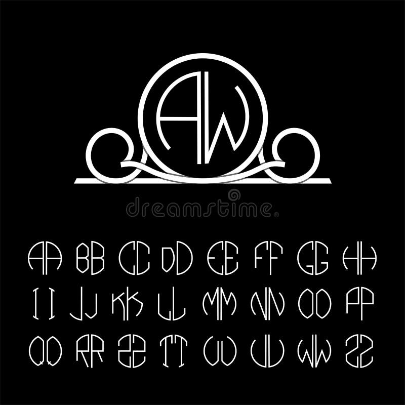Monogram Made of Wide White Stripes Overlapping with Shadows. Set ...